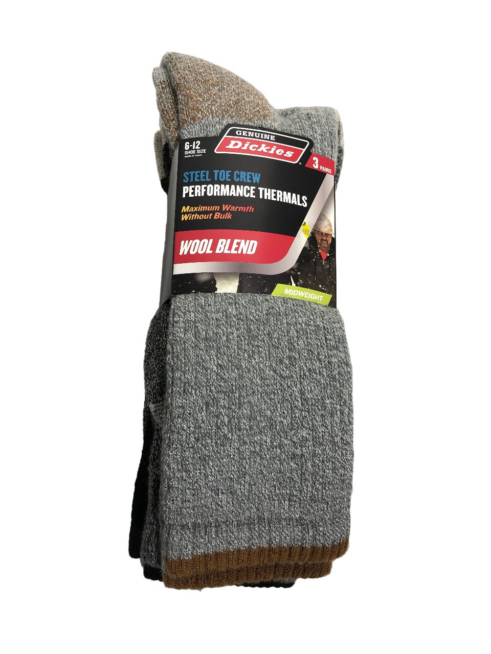 Dickies 3pk Steel Toe Crew Socks Sz 6-12 WOOL BLEND Gray Thermal ...