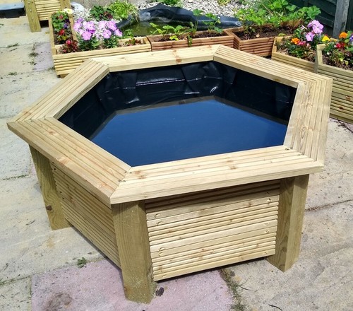 Hexagonal Raised Pond Large Wooden Garden Water Feature Gardening Gift ...