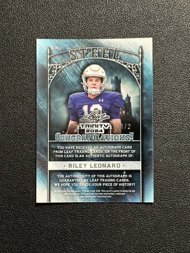 RILEY LEONARD 2024 LEAF TRINITY FOOTBALL STEEL VALADIUM AUTO CRYSTAL ...