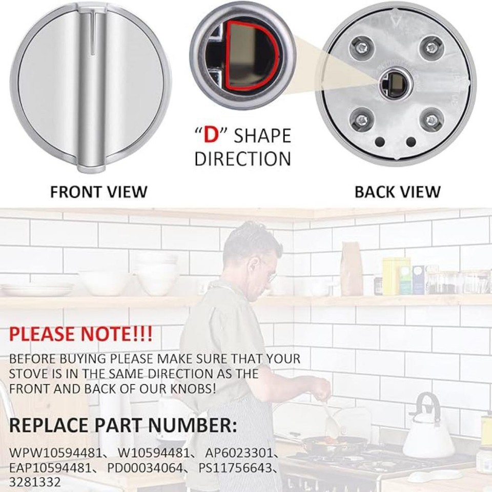 5 For Whirlpool Cooktop Stove W10594481 Range Burner Control Knob Set ...
