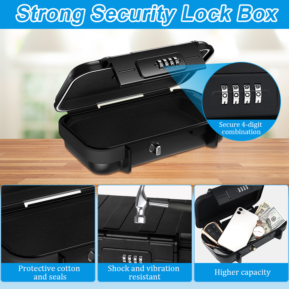 Portable Security Money Box Fire Proof Lock Safe Storage Cash Gun ...