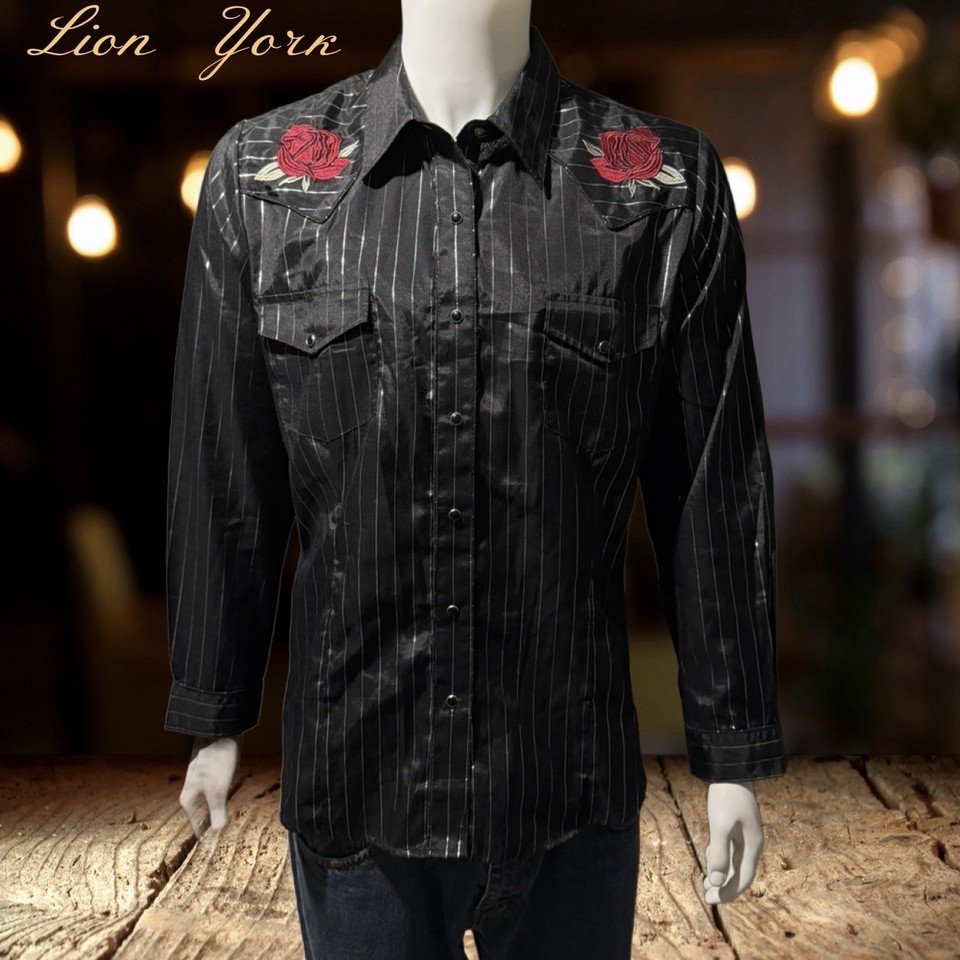 Roper Men’s Western Pearl Snap Shirt Embroidered Roses SZ XL | eBay