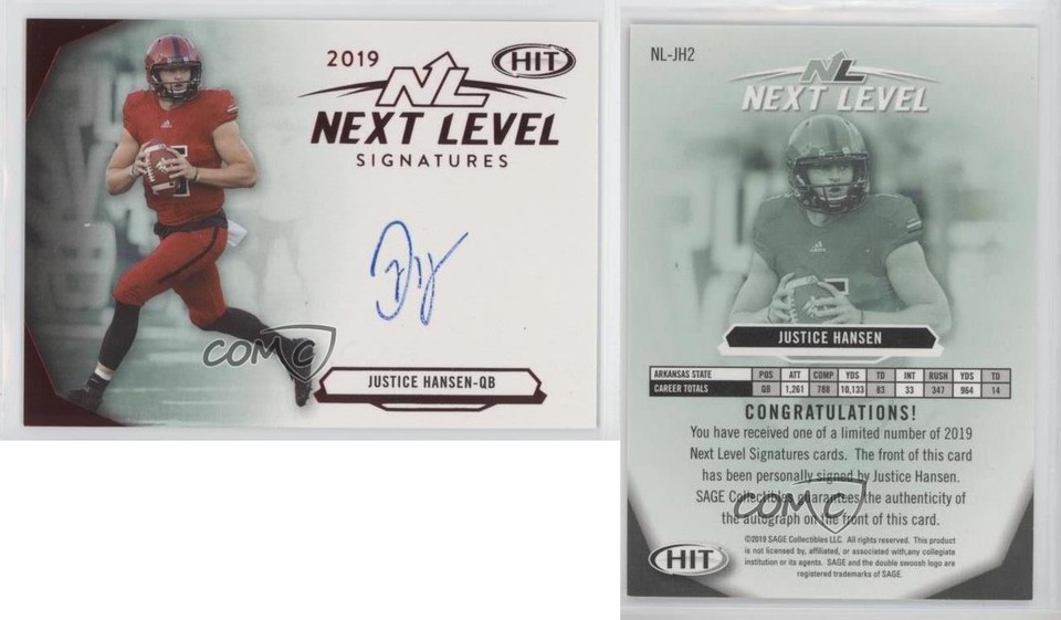 2019 Sage Hit Premier Draft Next Level Signatures Justice Hansen Auto ...