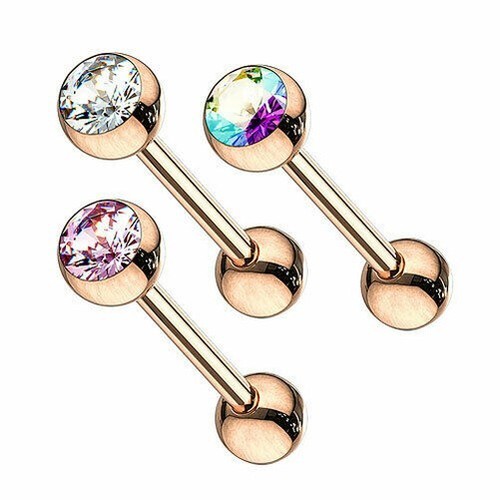 Piercing De Langue Barbell Haltère Rose Doré Boule En Cristal Piercing ...