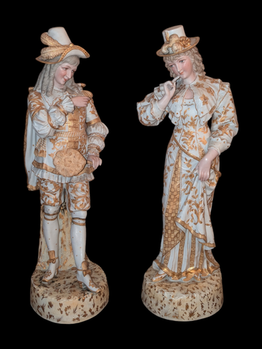Large Antique French Bisque White & Gold Gilded Male Courting Female | eBay