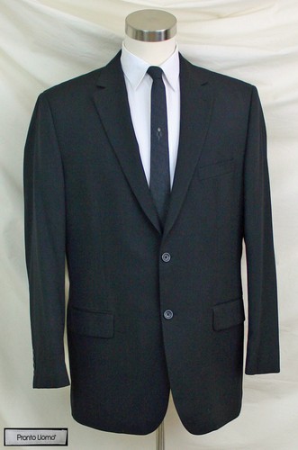 Modern Cut Solid Black Jacket / Narrow 3" Lapel /Dbl Vent (Size 44L ...