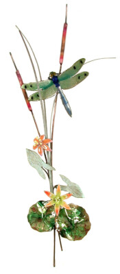 Bovano - Wall Sculpture - Green Winged Dragonfly w/ Orange Flowers ...