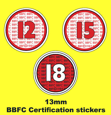 BBFC Classification Rating Stickers Labels 12, 15 or 18 Ideal For Films ...