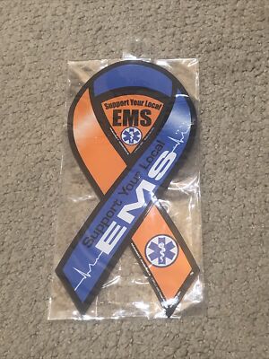 Vintage Support Local EMS Ribbon Car Magnet New NOS Sealed Orange Blue ...