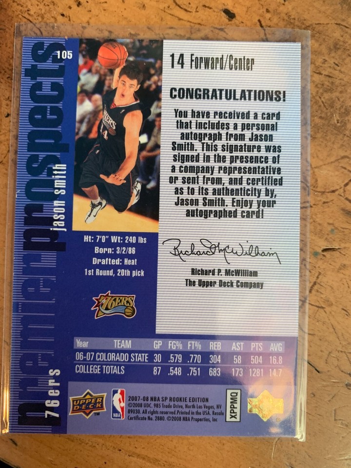 2007-08 SP Rookie Edition 1996-97 SP Rookie Autographs #105 Jason Smith ...
