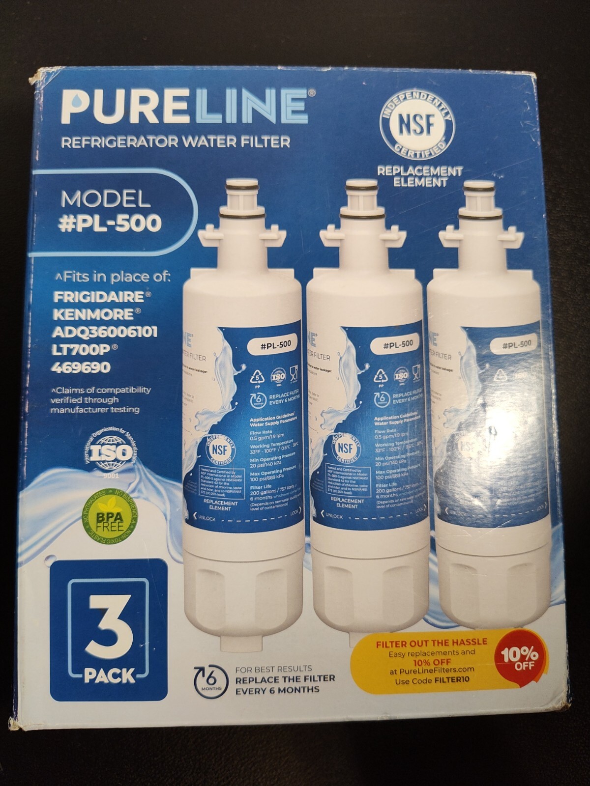 3 pack Pureline Refrigerator Replacement Water Filter PL-500 (1 Unsealed) | eBay