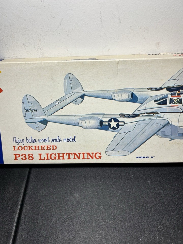 OPEN! Comet Lockheed P38 Lightning 34” Flying Balsa Wood Scale Rubber ...