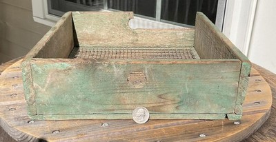 Antique Prim Green Painted Square Wooden Flour Sifter Sieve Tray Wire ...