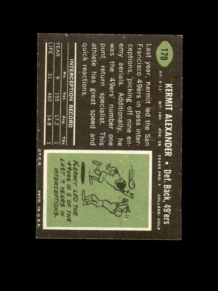 1969 Topps Football #179 Kermit Alexander STARX 4.5 VG/EX+ (LS803966 ...