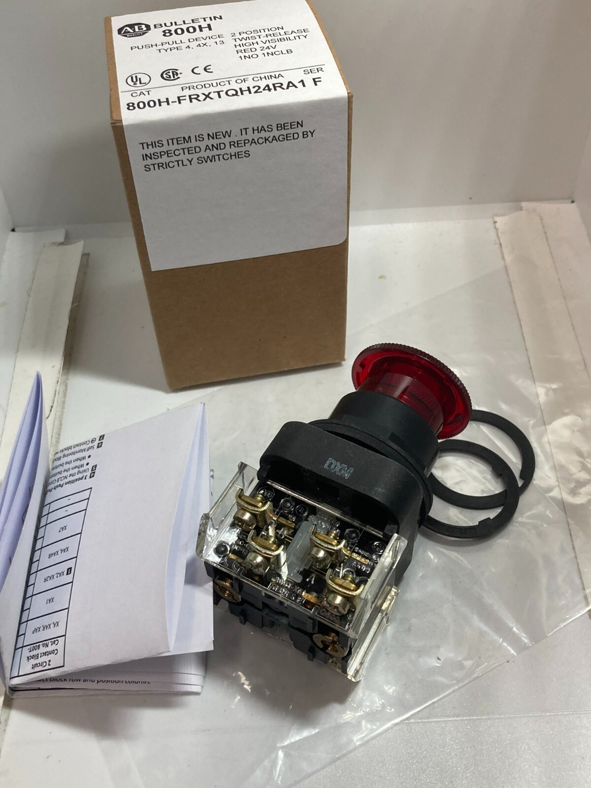 ALLEN BRADLEY 800H-FRXTQH24RA1 PUSH PULL RED ILL LED 2 24V 1NO/1NCLB ...
