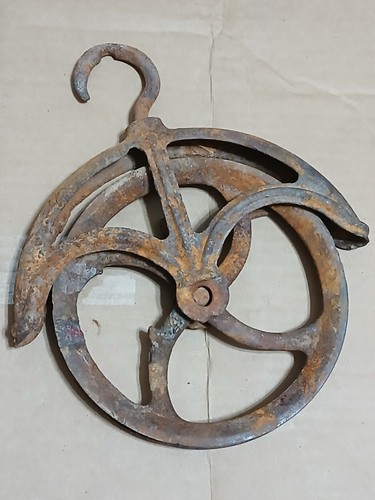 Antique Cast Iron Old Farm Barn Well Pulley Wheel Steampunk - 7.5 ...