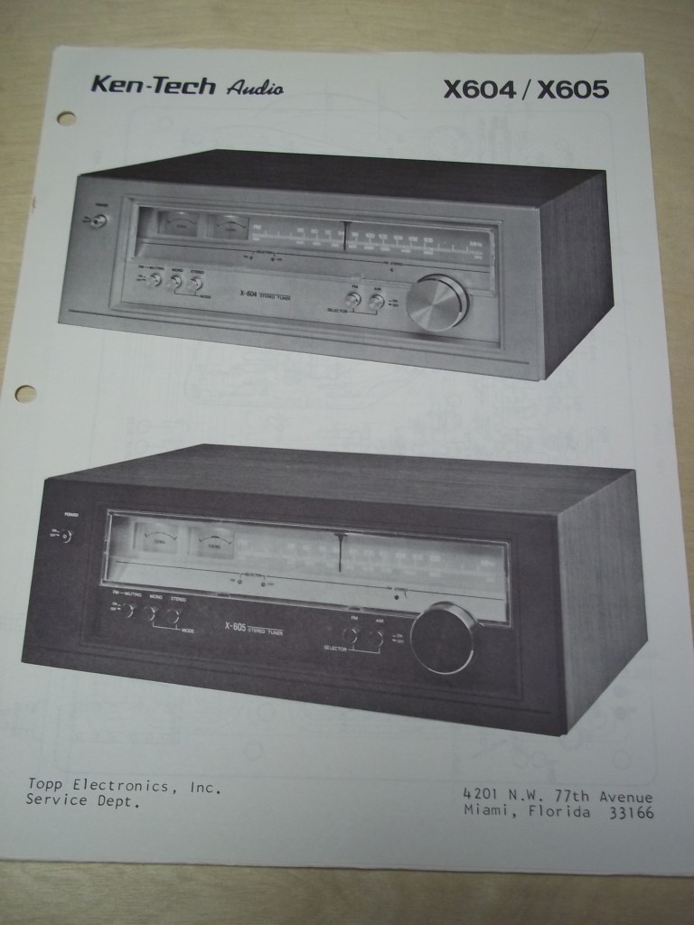 Ken-Tech Audio Service Manual~X604/X605 Tuner~Topp Electronics~Original ...