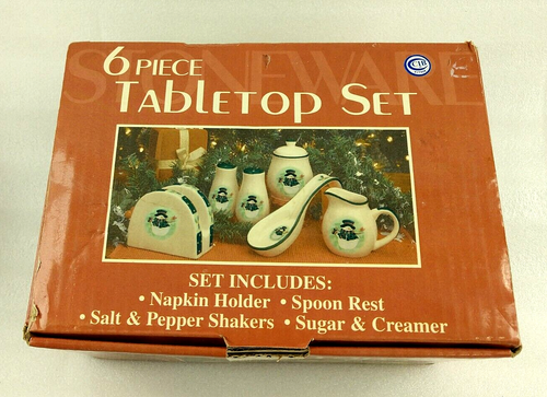 DOLGEN Holiday Stoneware 6 Piece Table Top Set Snowman Green | eBay