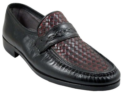 Via Veneto Men's 7472 Weaved Black/bordo Leather Italian Loafer Shoes ...