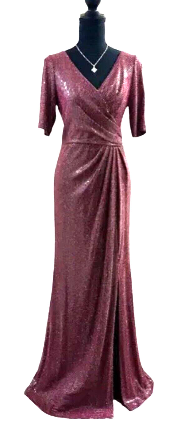 Adrianna Papell Womens Isabelle Sequin Gown Wine Slee… - Gem