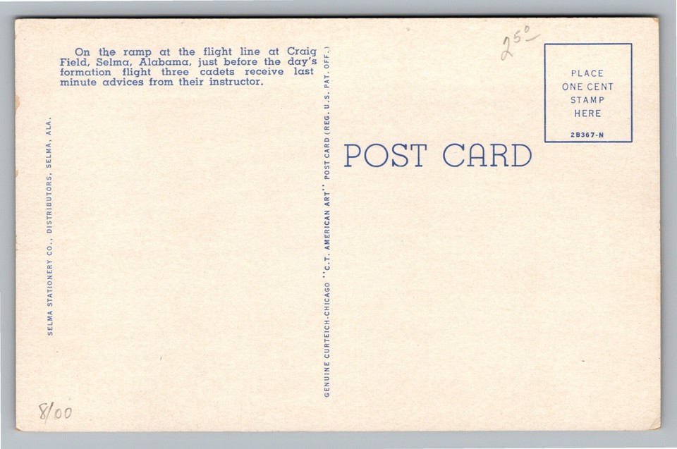 Postcard Ramp Crew Pilot on Flight Line Craig Filed Selma Alabama VTG ...