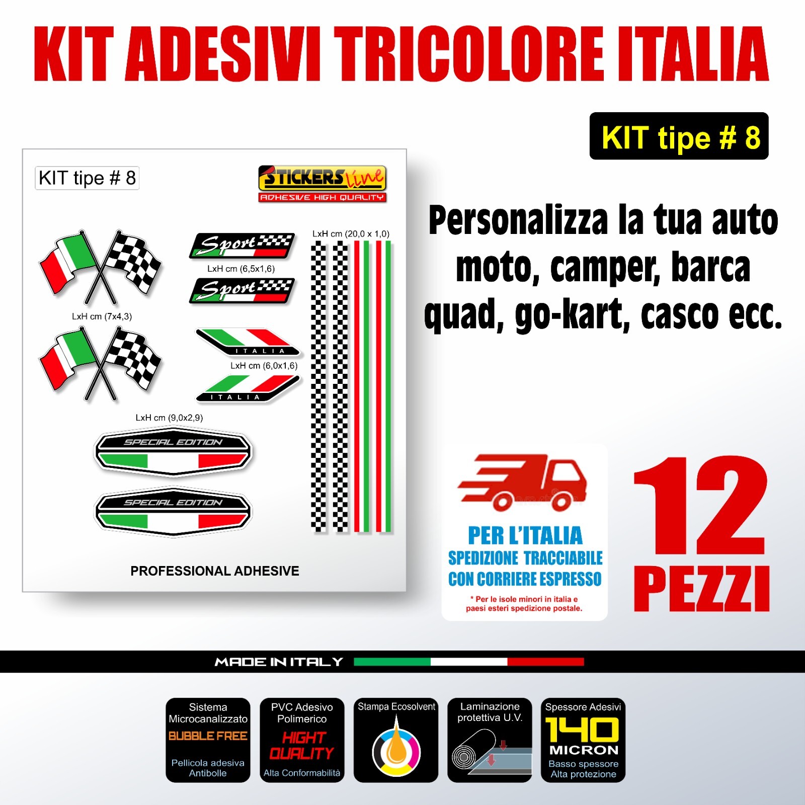 Kit Stickers Italian Tricolour Flag Italian Car Motorbike Boat Helmet ...