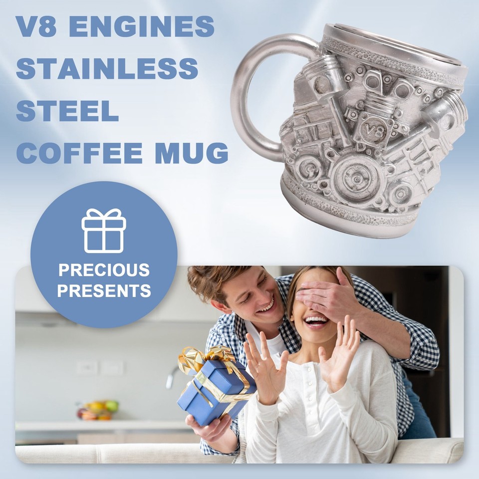 V8 Engines Stainless Steel Coffee Mug, Car Engine Coffee Cup with ...