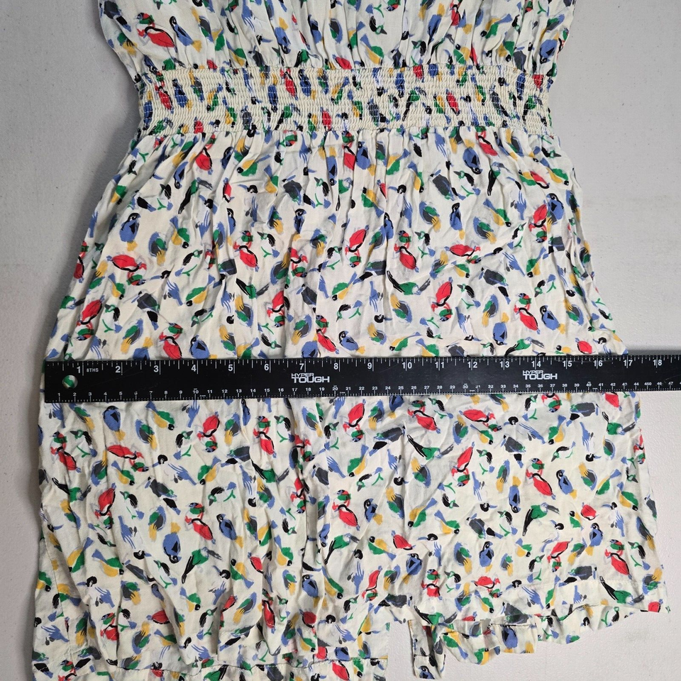 Line & Dot Mini Dress Women's S White Colorful Bird Print Cap Sleeve ...