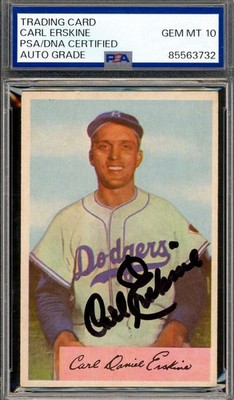 Carl Erskine Gem Mint 10 PSA DNA Signed 1954 Bowman Autograph | eBay