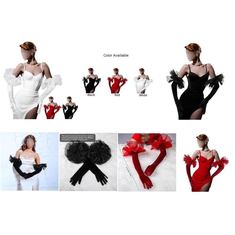 Split Finger Plush Gloves with Ruffle Design Elbow Length for Women ...