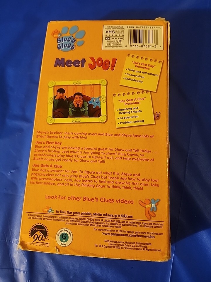 Blues Clues - Meet Joe (VHS, 2002) NICK JR VHS SLIP SLEEVE TV SERIES ...