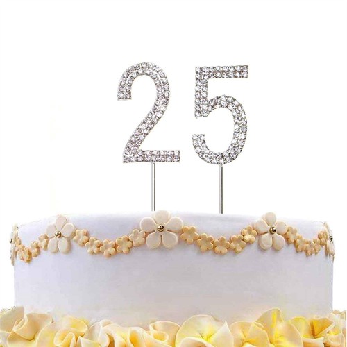 Number 25 Silver Sparkley Diamond Cake Topper Birthday Party Table ...