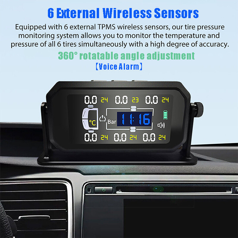 Wireless Solar TPMS LCD Car Tire Pressure Monitoring System + 6 ...