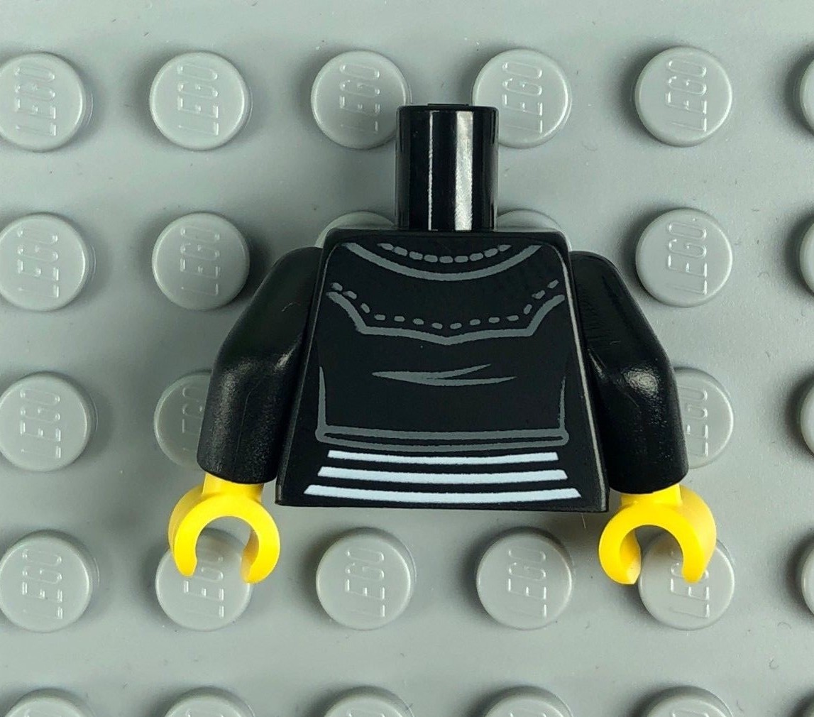 LEGO Minifigure Torso Female Black Leather Jacket White Striped Shirt ...