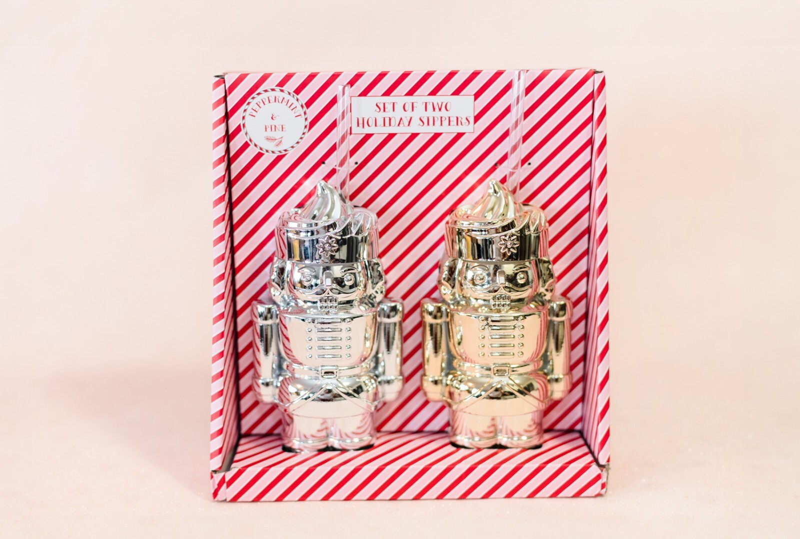 Peppermint & Pine Metallic Nutcracker Holiday Sipper Set of 2 NIB Gold ...