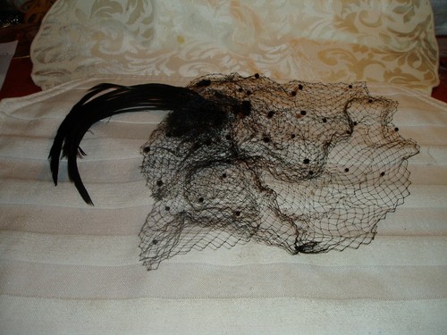 Vintage BLACK NET HAT w/BLACK FEATHERS 7" x 10" wide | eBay