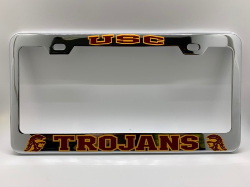 "USC TROJANS" License Plate Frame, Custom Made of Chrome Plated Metal ...