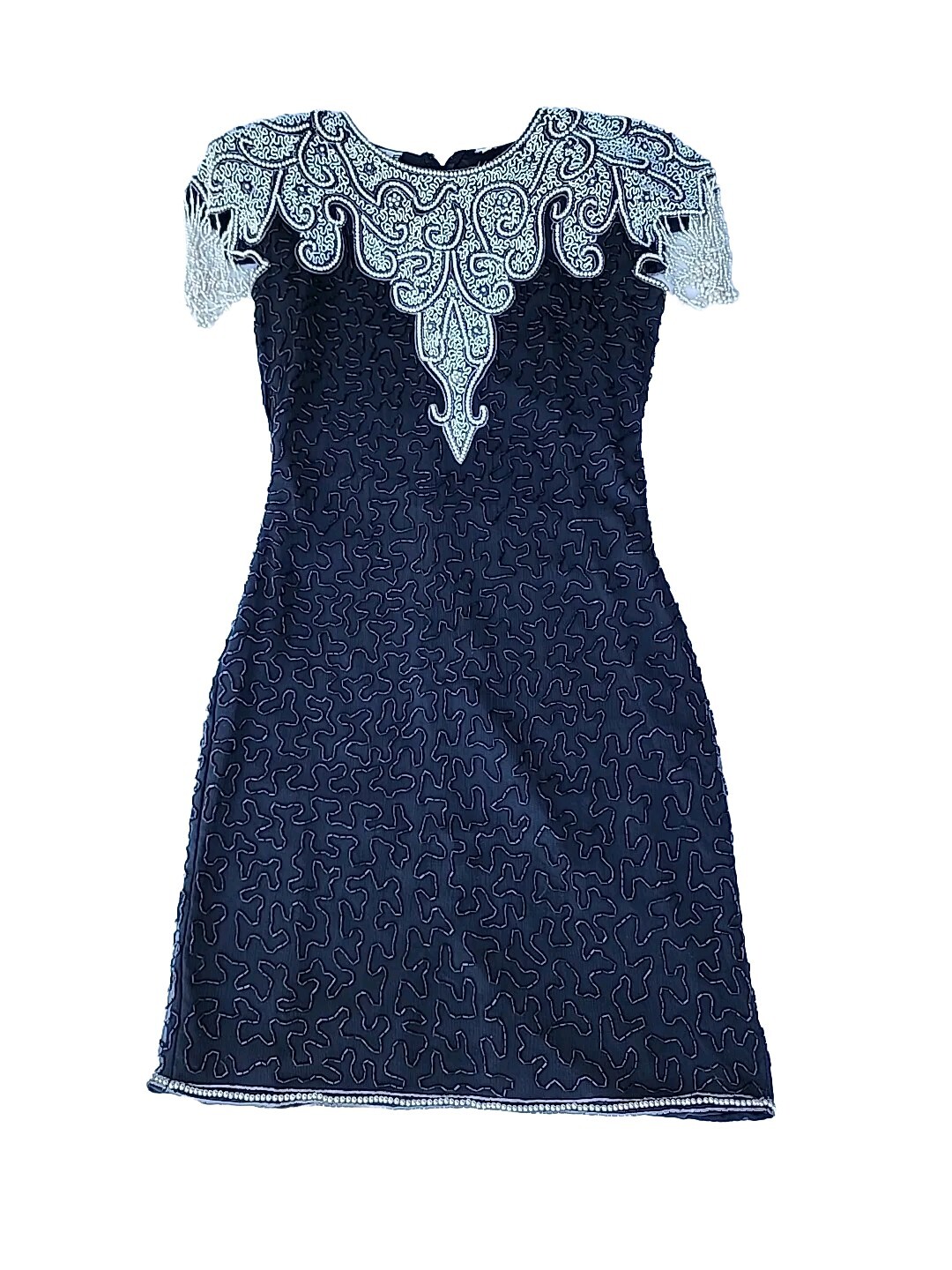 VTG Scala Luxury Italy Designer Handbeaded Silk Black Flapper Dress Sz ...