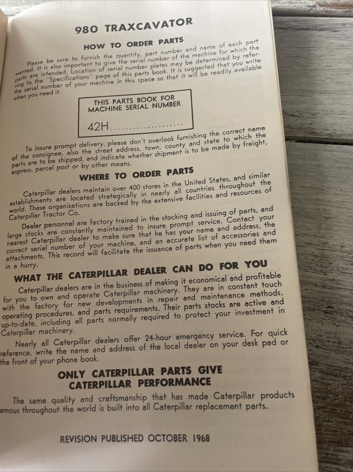 Caterpillar Parts Book 980 Wheel Loader 42H1-Up Cat Manual Guide Index ...