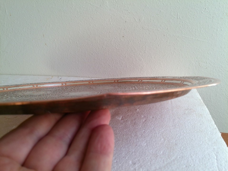 Antique Vintage Persian Style Copper Tray Real Silver Inlay Kufic ...