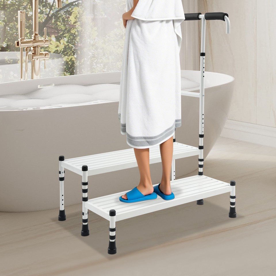 2-Step Stool with Handle, Adult Ramp with Handrail, Metal Stepping ...