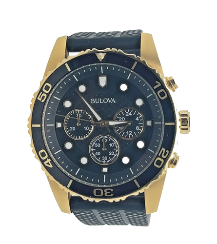 Bulova Sport 98A191 Chronograph Black Rubber Strap Yellow Gold Case Men ...