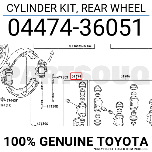 0447436051 Genuine Toyota CYLINDER KIT, REAR WHEEL 04474-36051 | eBay