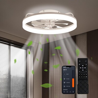 20" Modern Fan Lights Flush Mount LED Ceiling Light kit With Remote APP ...
