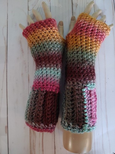 Crochet Ribbed Cuff Style Fingerless Gloves-Desert | eBay