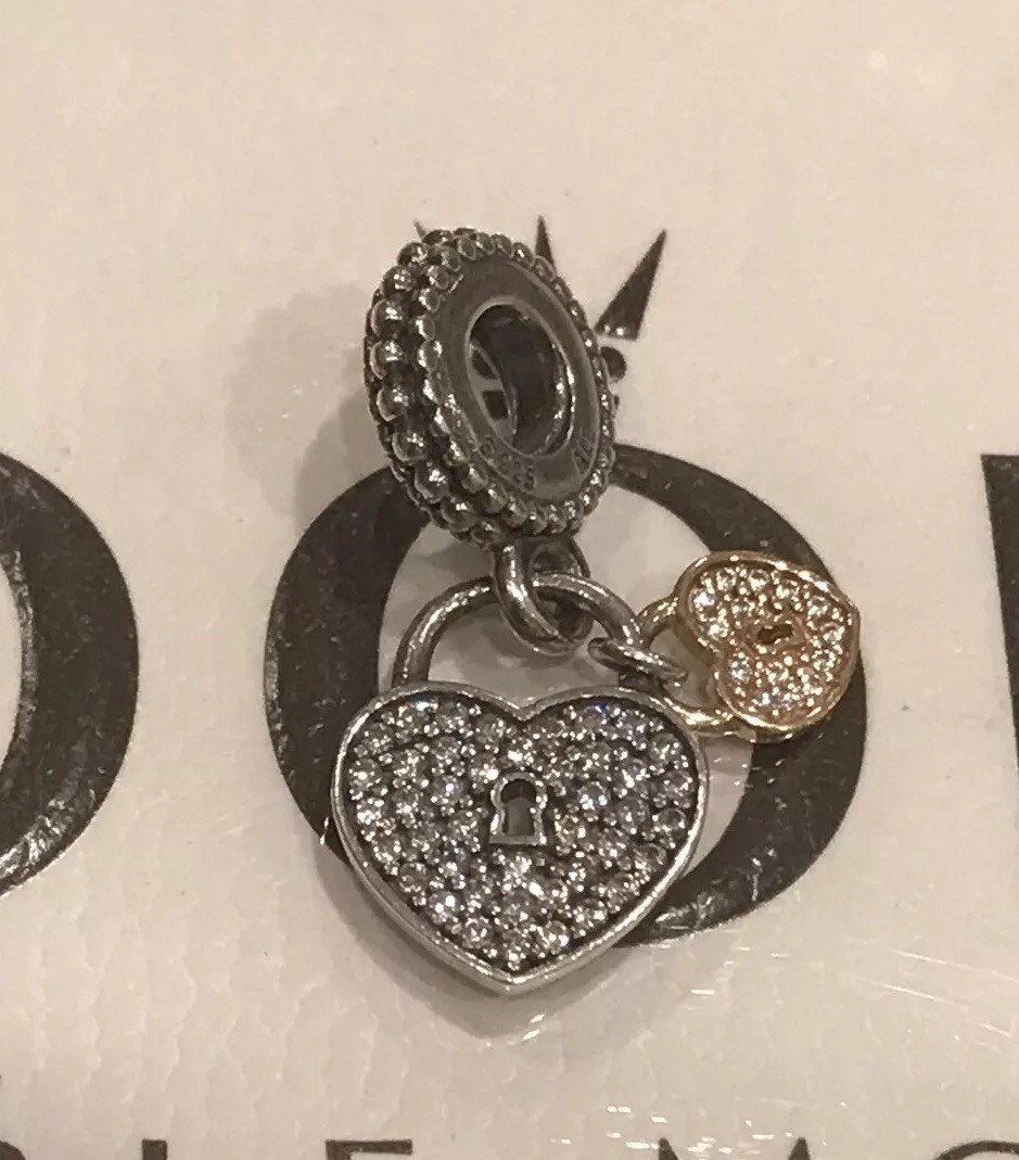 Authentic Pandora Love Locks Hanging Heart Pandora Two Tone & Clear CZ ...