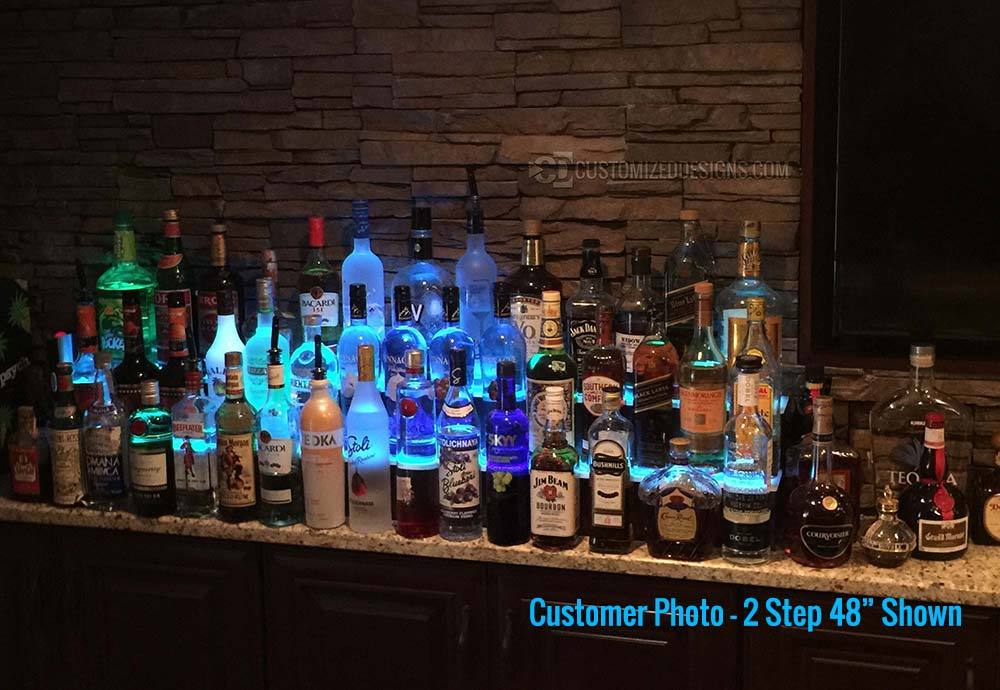 40" 2 Step LED Lighted Glowing Liquor Bottle Display Shelf Home Back ...