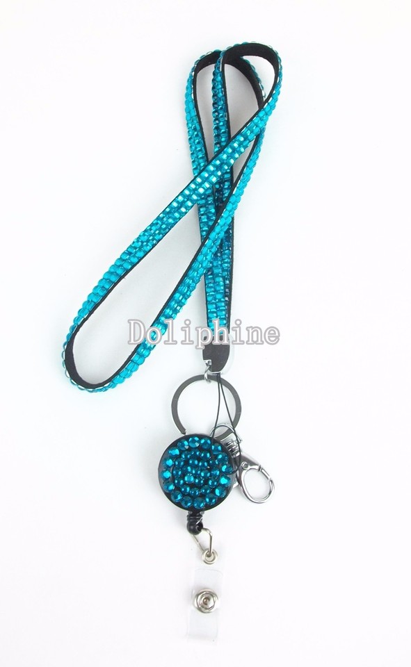Multi Color Bling Rhinestone Lanyard with Retractable Reel for ID Badge ...