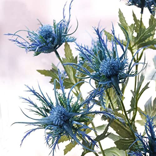 5 Pack Silk Artificial Thistle Flowers Eryngiums Faux Plants for Garden ...