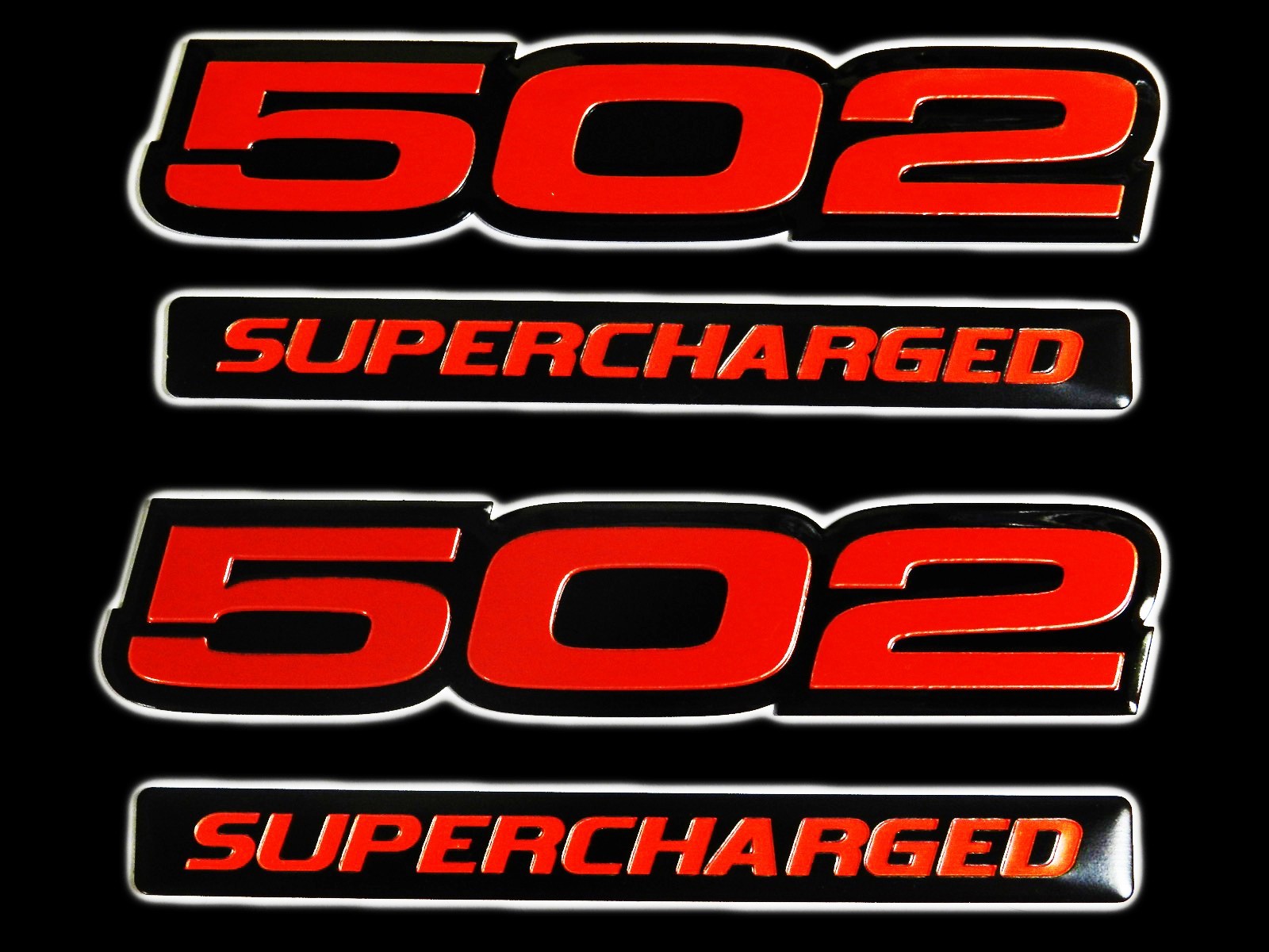 VMS 2 CHEVY 502 CI SUPERCHARGED ENGINE HO BIG BLOCK ALUMINUM EMBLEMS ...